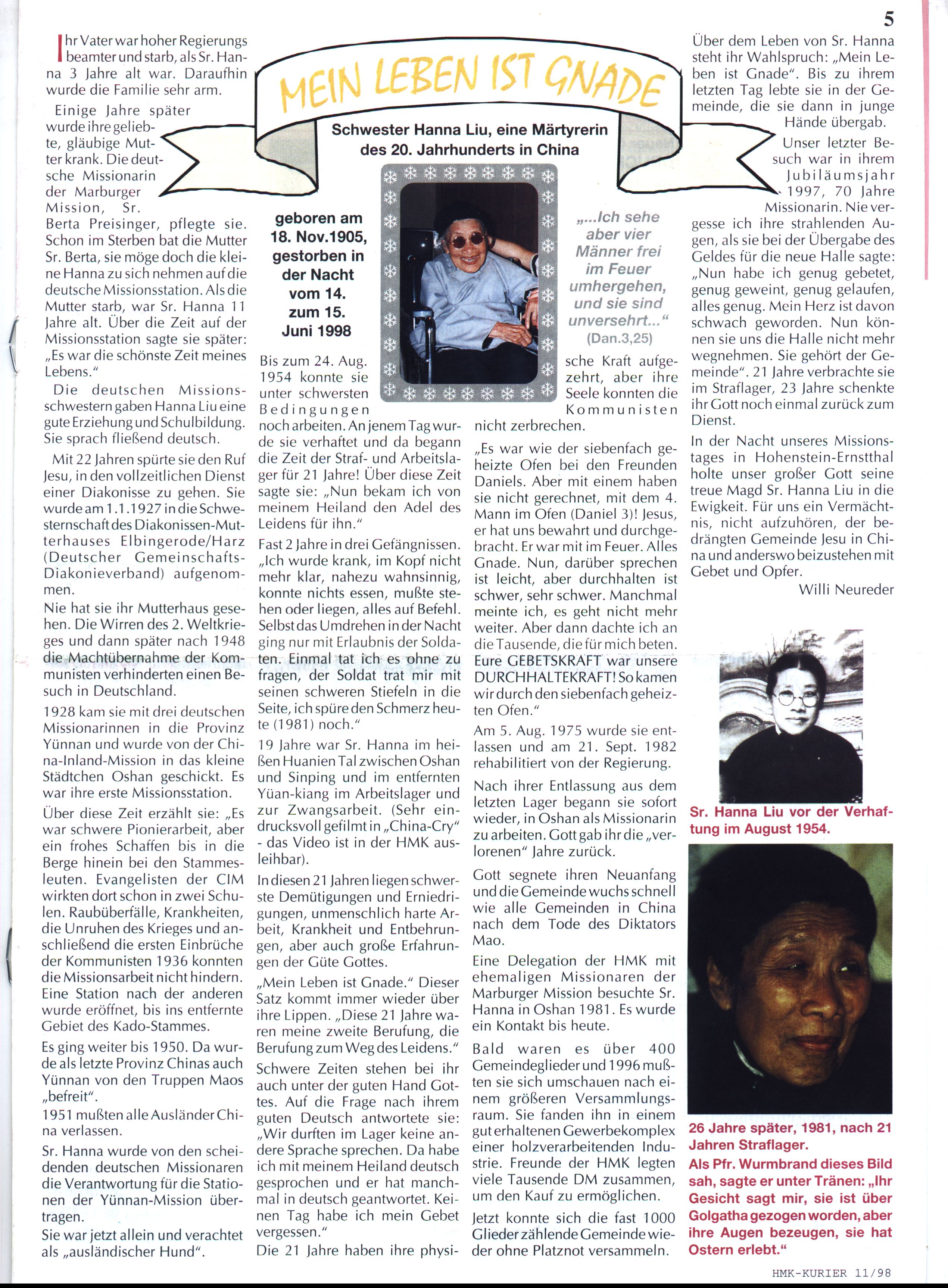 Schwester Hanna Liu: Mein Leben ist Gnade - eine Märtyrerin des 20 ...